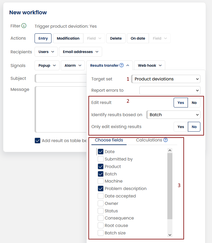 Workflow with Result transfer
